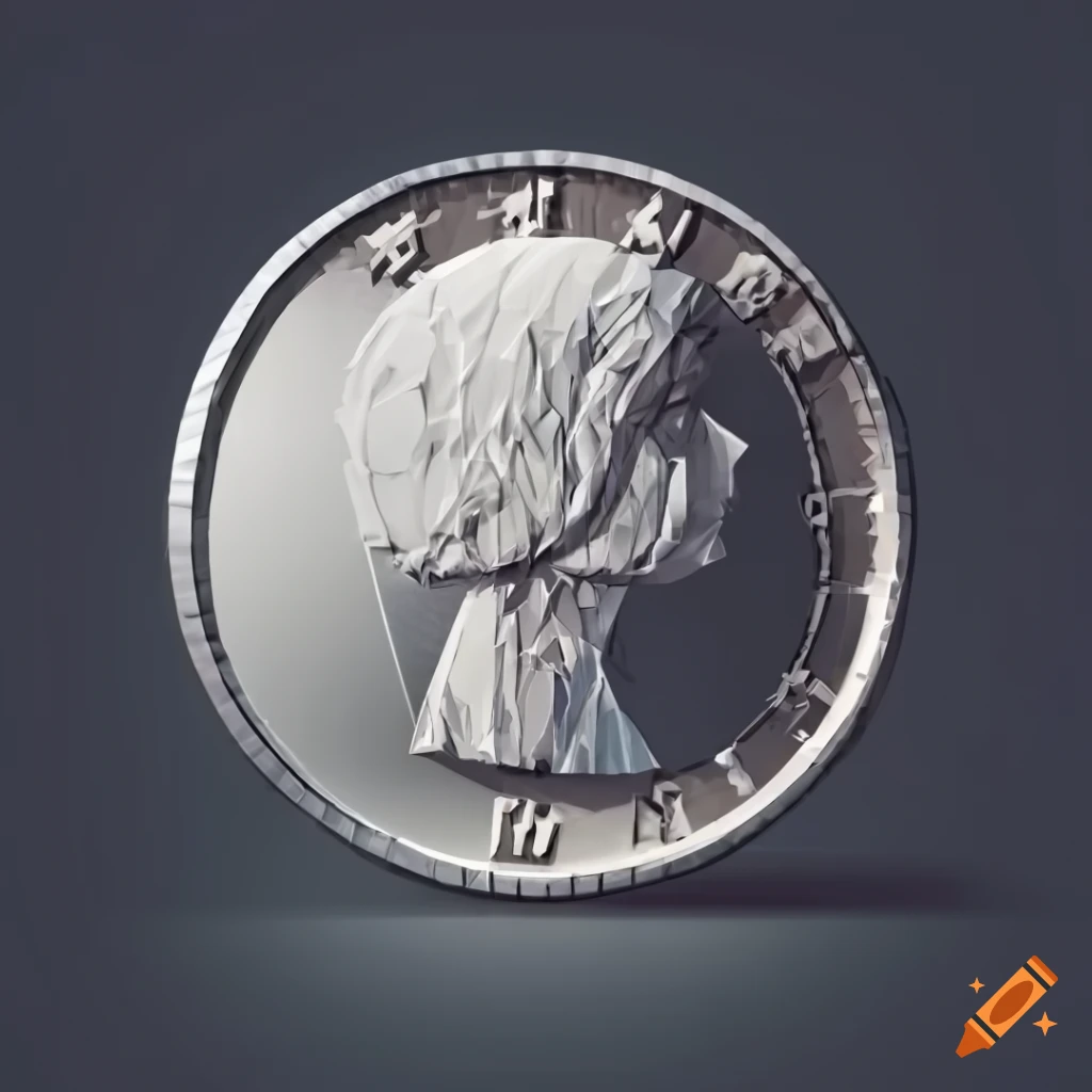 Quarter coin with silver child silhouette side profile. low poly artstyle