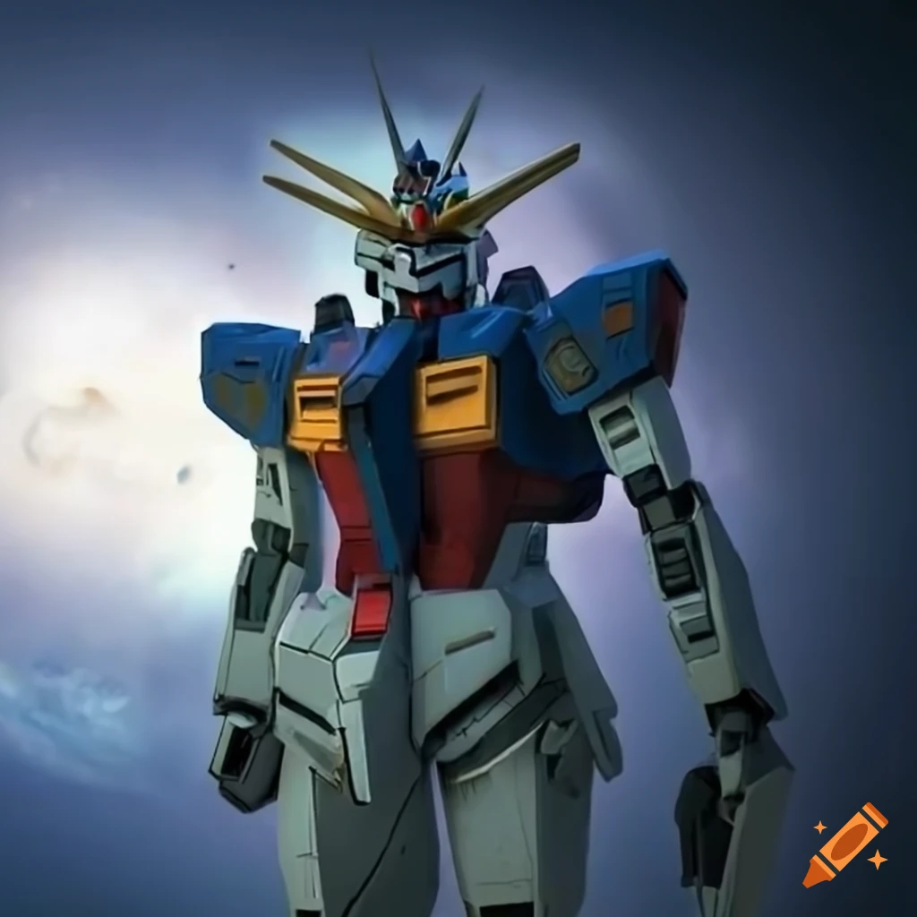 Realistic gundam with deep shadows on space with jupiter behind on Craiyon