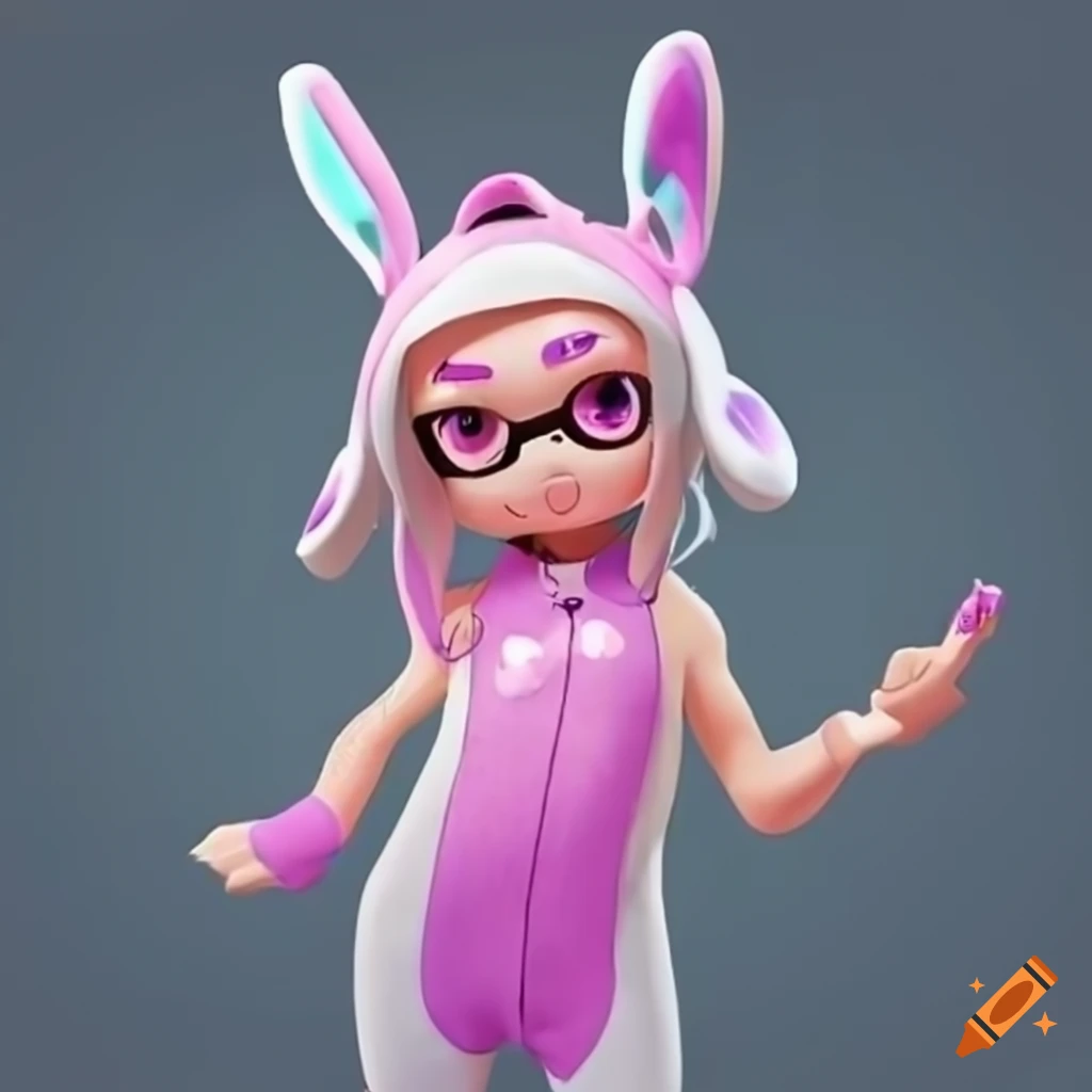 Inkling 👧 wearing a bunny onesie on Craiyon