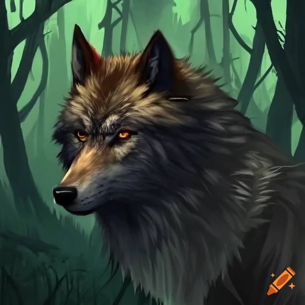 Portrait of a wolf in the forest in the "Dungeons & Dragons" art style ...