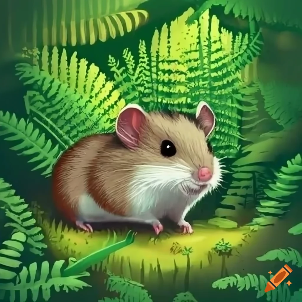 European hamsters, in the forest amongst the ferns, storybook ...