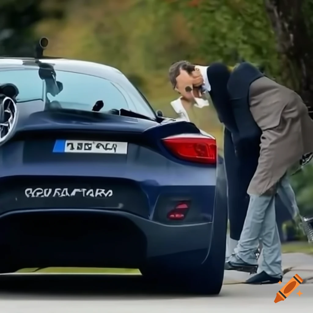 Emmanuel macron driving a luxury sports car