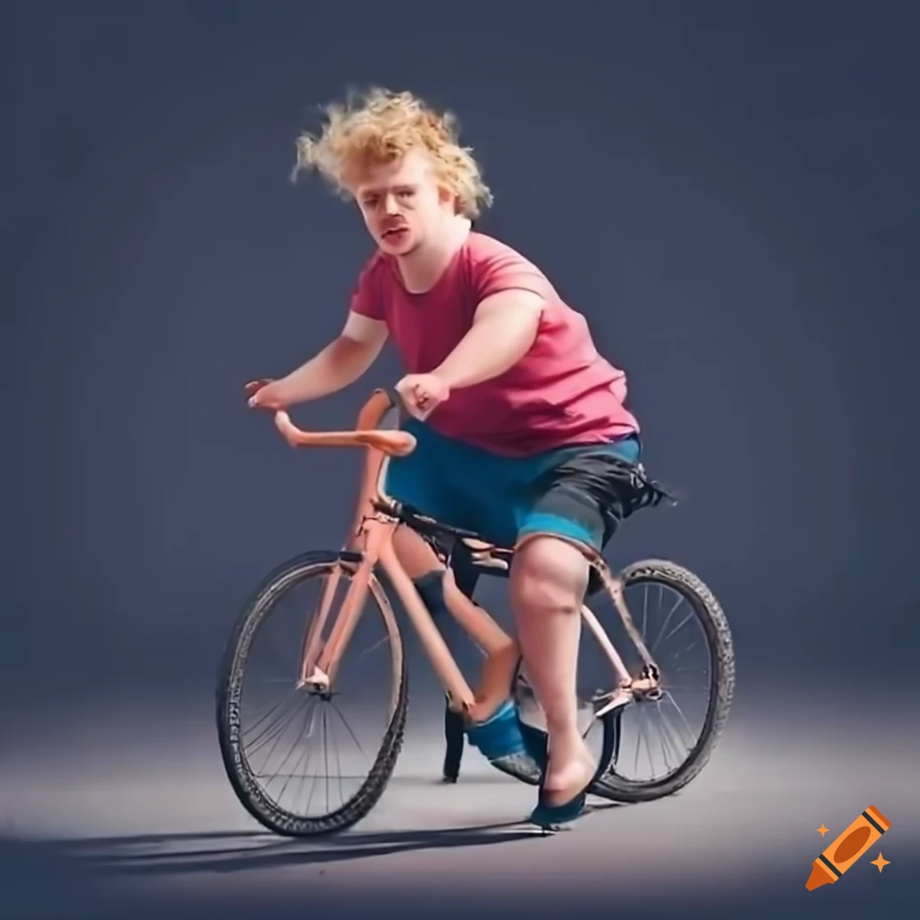 A guy with blond hair with down syndrome riding a race bike on the ...