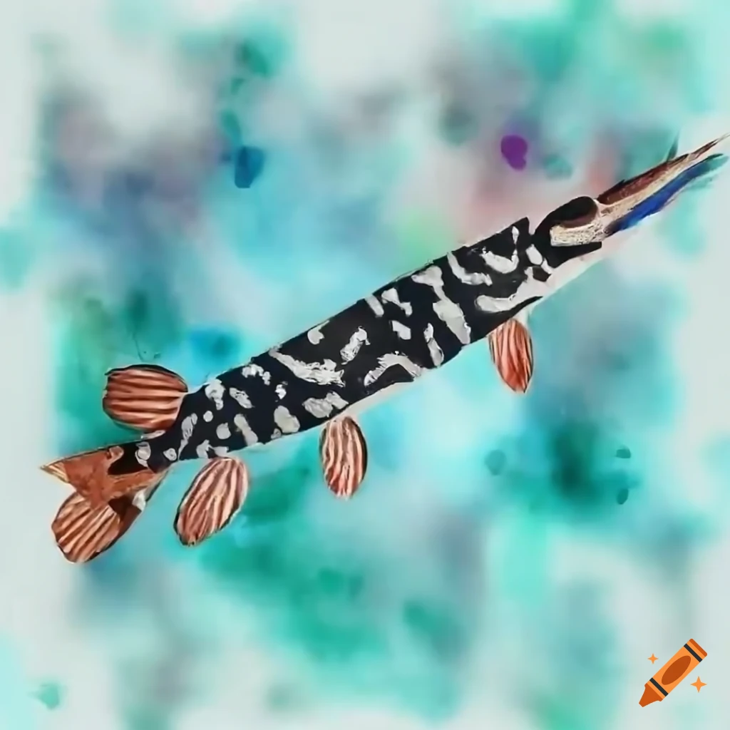 A beautiful pattern black and brown pike swimming in clear water