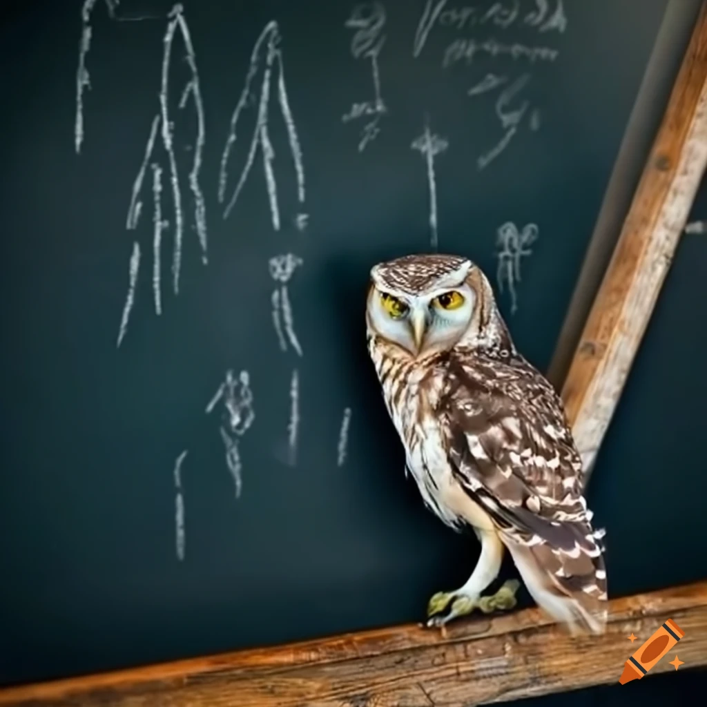 An owl teaching on the blackboard
