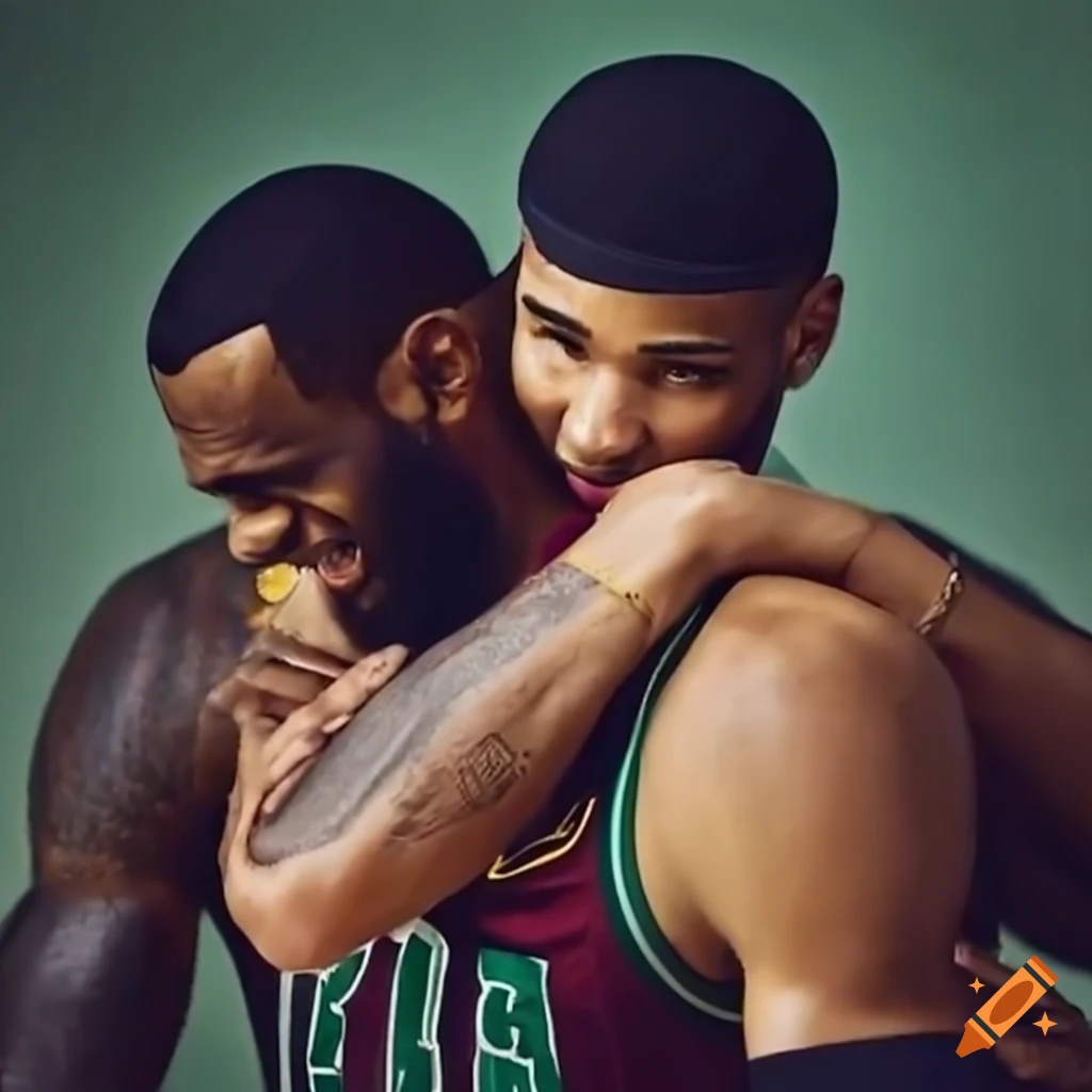 Jayson tatum and lebron james hug each other