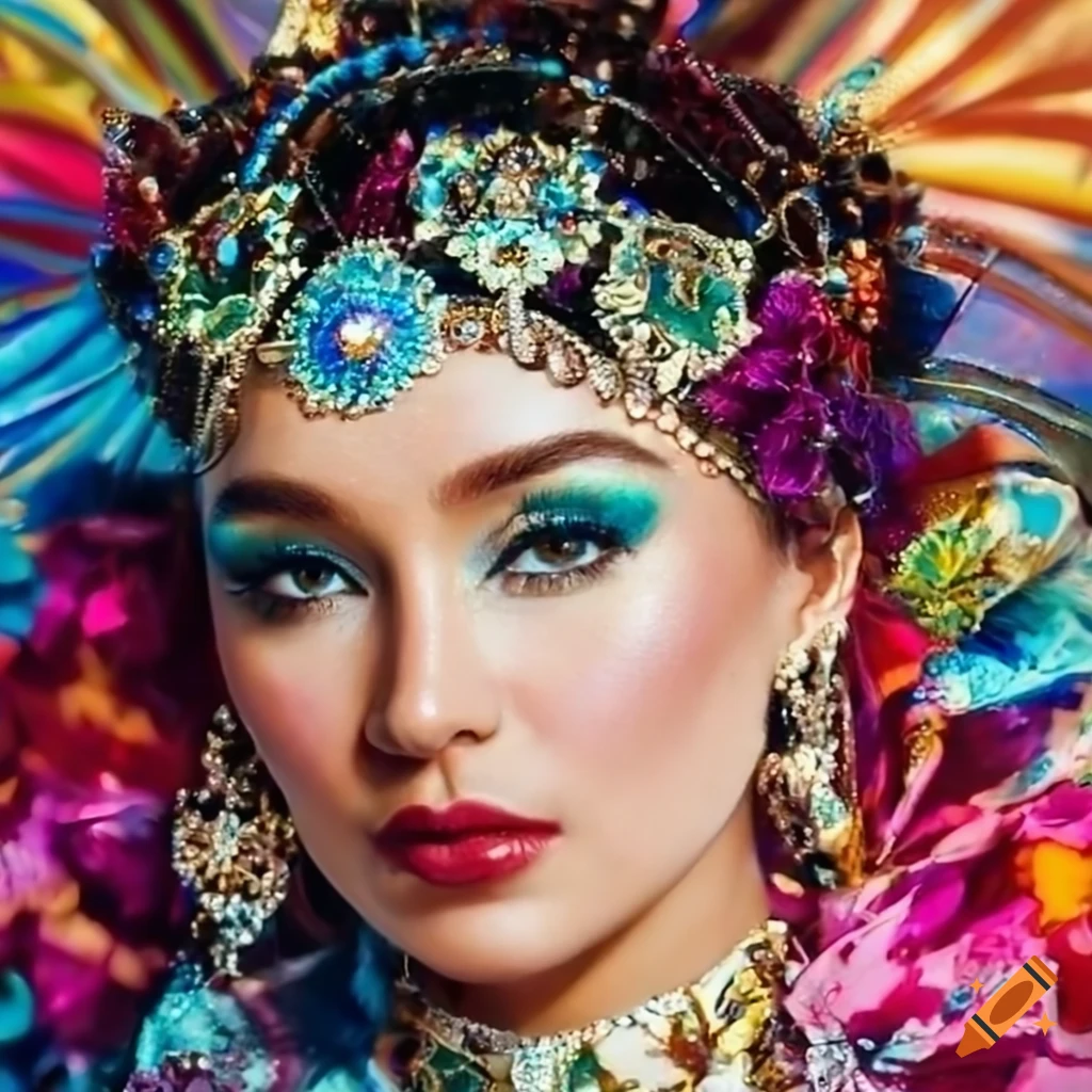 Intricate closeup portrait of exotic, high fashion, young female ...
