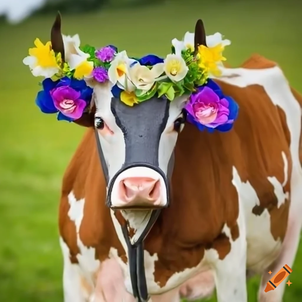 A cow wearing a flower crown on Craiyon