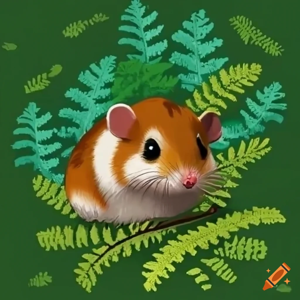 European hamsters, in the forest amongst the ferns, storybook ...