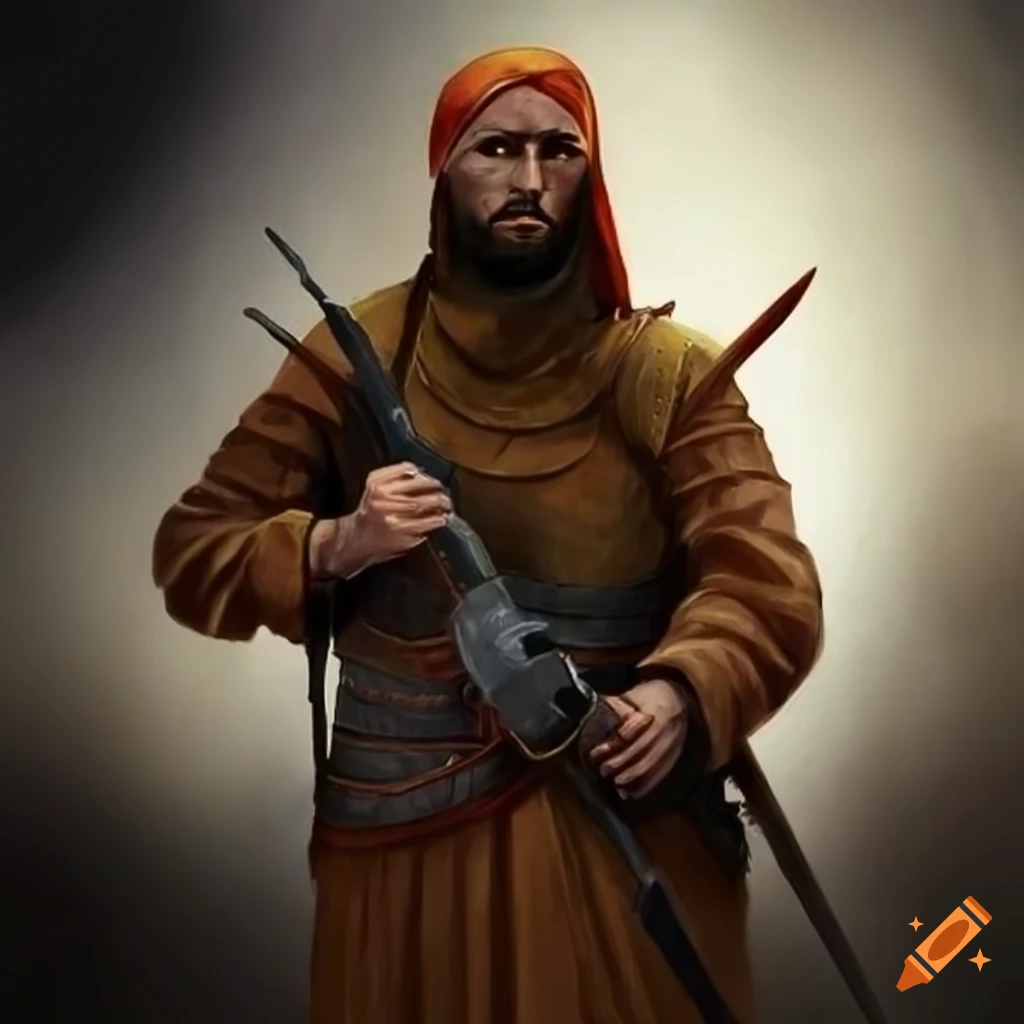 Depiction of a historical muslim soldier in battle armor on Craiyon