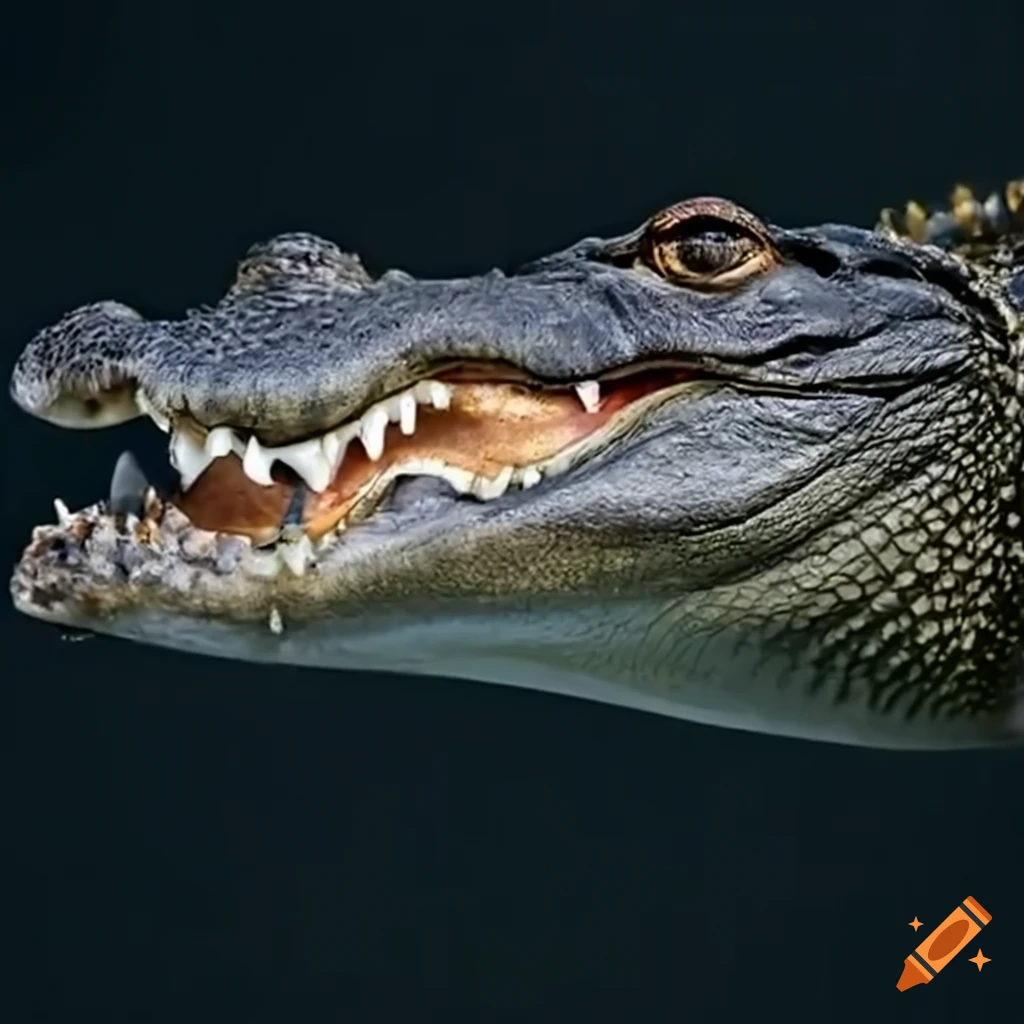 A smiling alligator peeking out of a river on Craiyon
