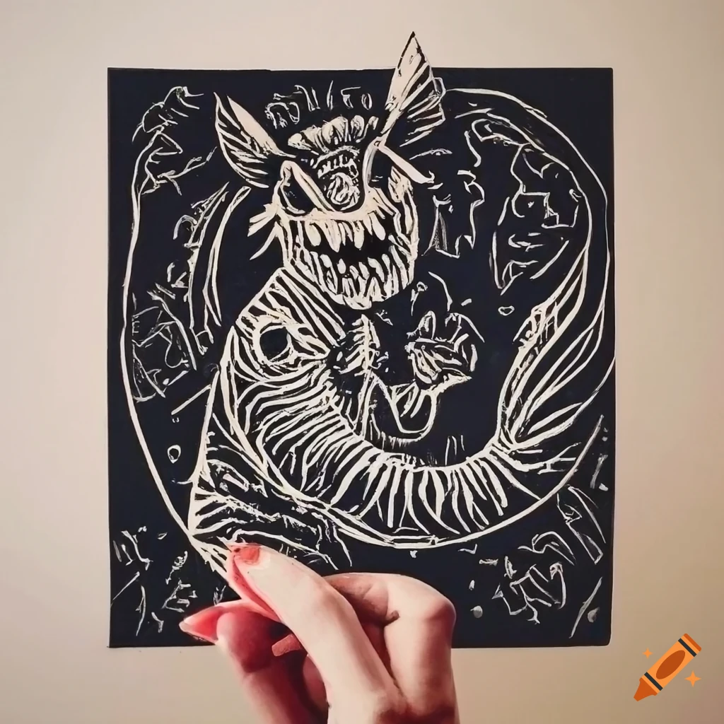 A monster in linocut style