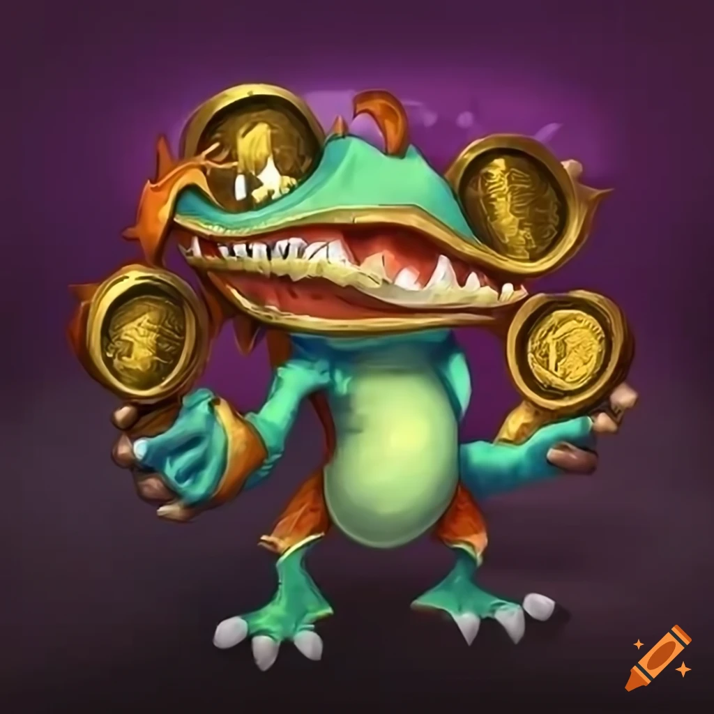 Hd anime style murloc holding a large bronze coin in each hand, world ...