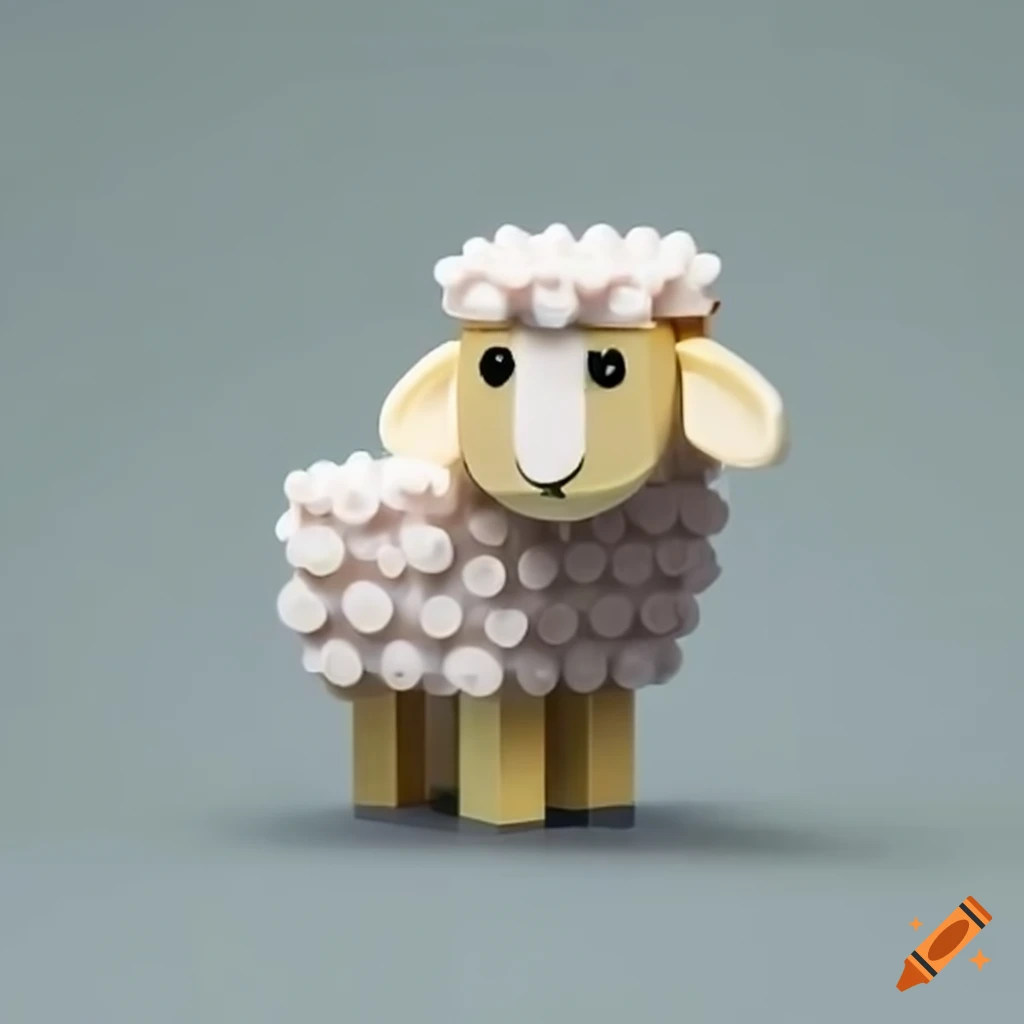 Cute happy fluffy sheep made of lego