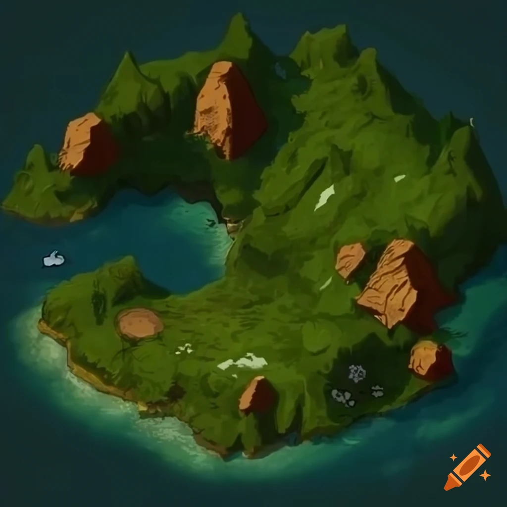 Isometric rpg game mountain, woods, tree grand world map