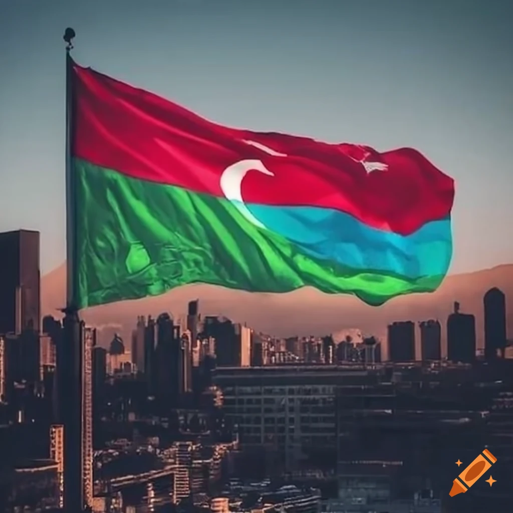 Raising the flag of azerbaijan in the city of tabriz