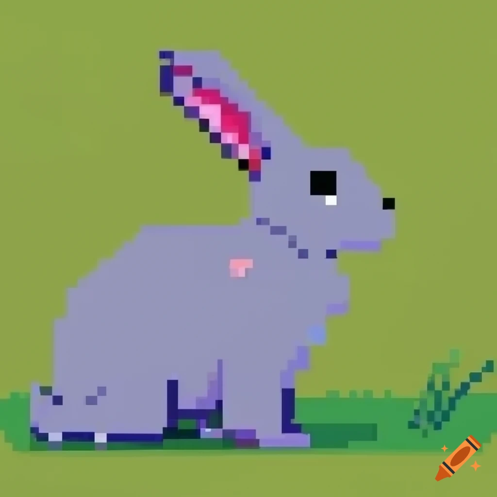 Side view of a pixel-art bunny sitting on the grass on Craiyon