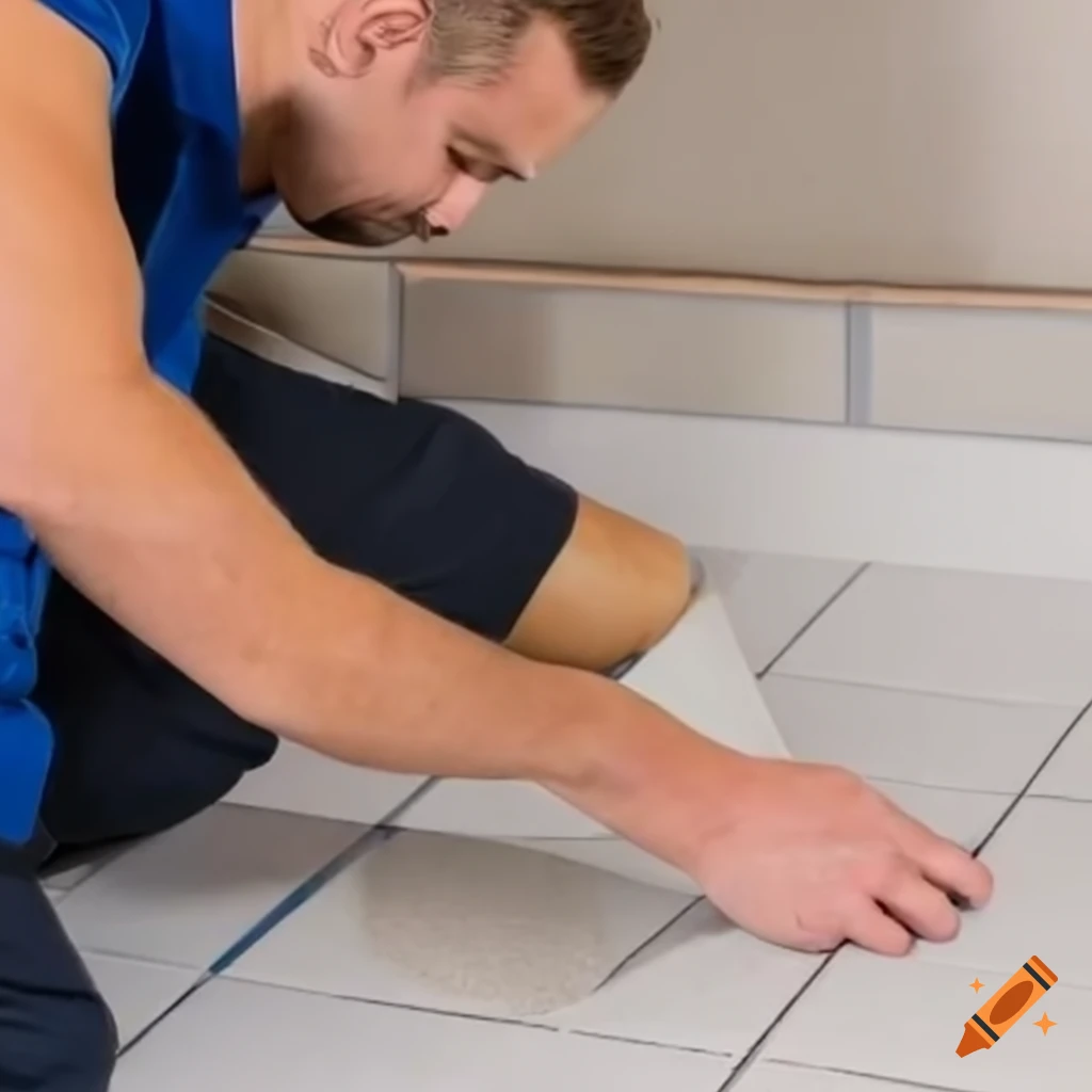Professional tiler lying tiles using tile adhesives