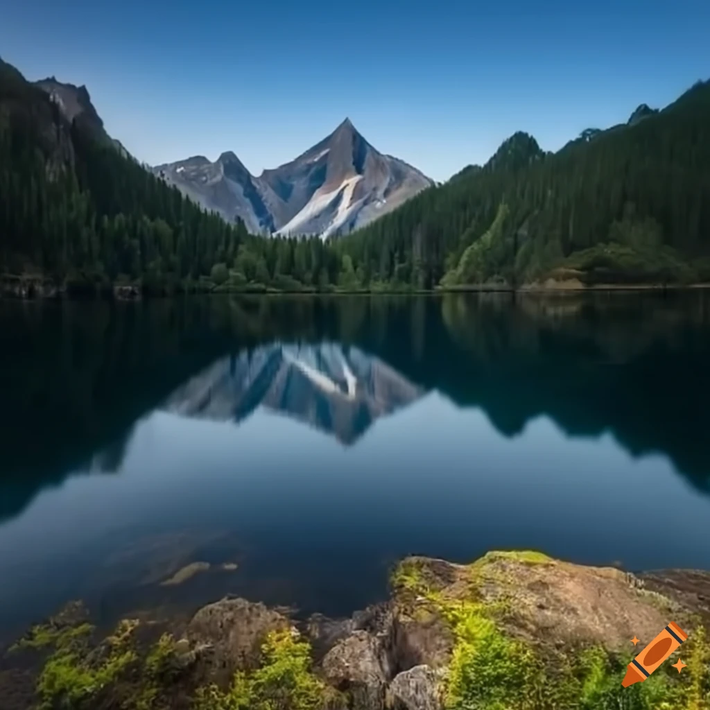 A serene mountain and lake landscape on Craiyon