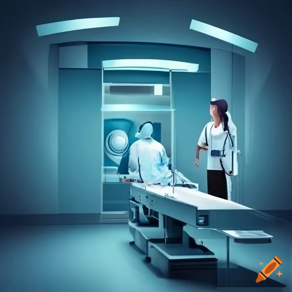 Modern hospital with high-tech medical equipment and patients receiving ...