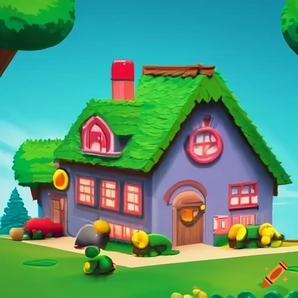Suburban neighborhood house super mario world-inspired background