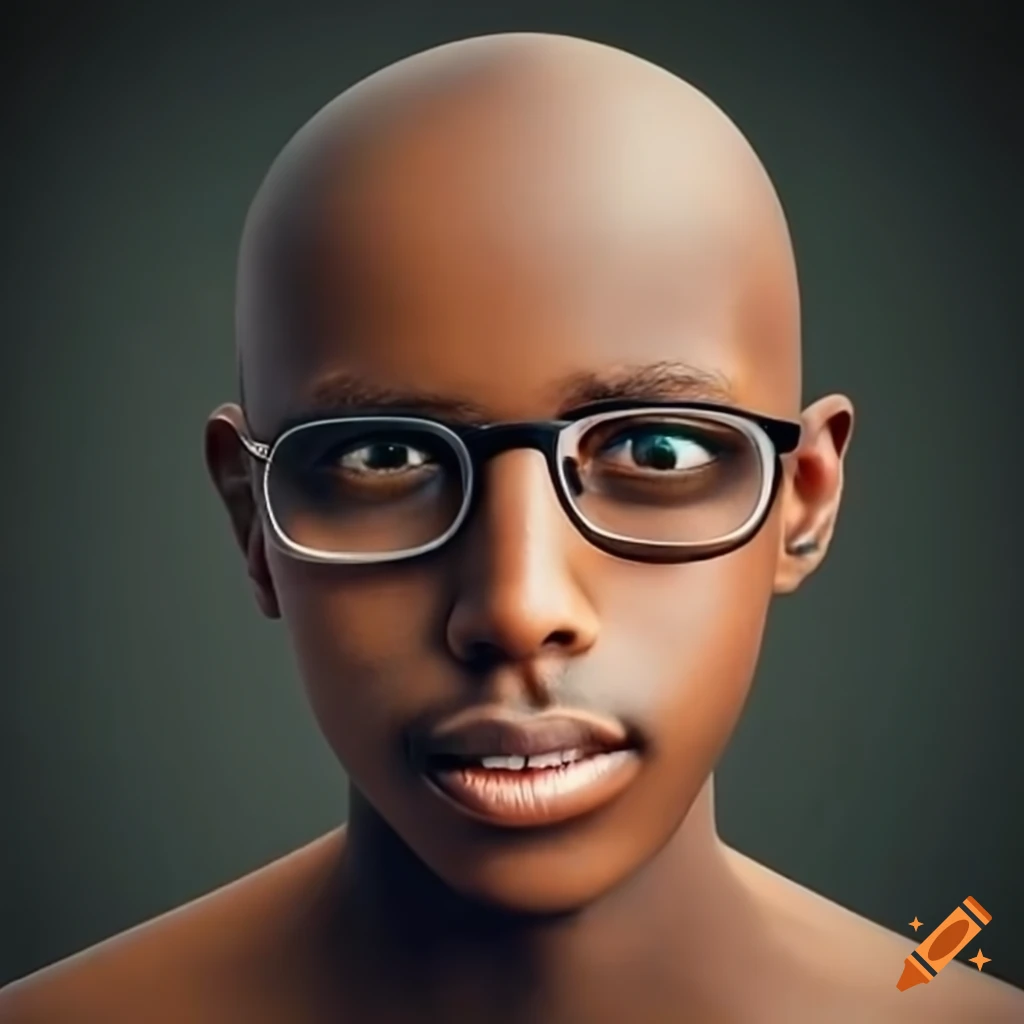 Bald young somali man with glasses on Craiyon