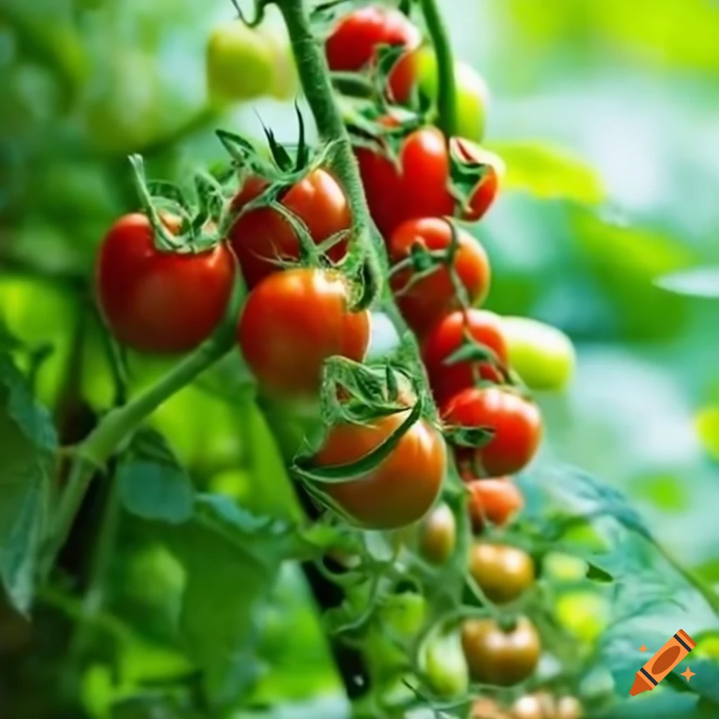 Multiple small tomato crops in a greenhouse on Craiyon