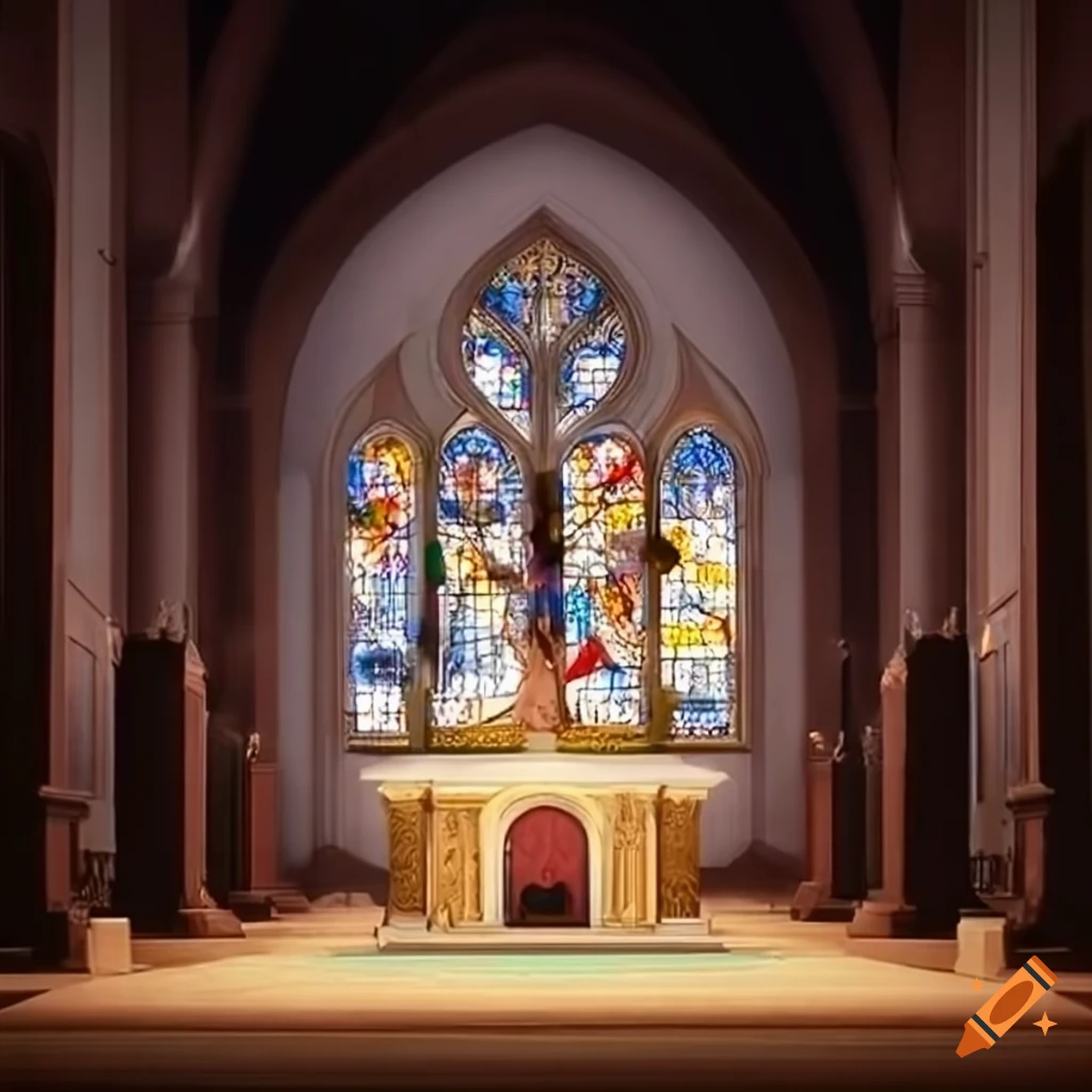 Create the photo of a simple church altar in the middle