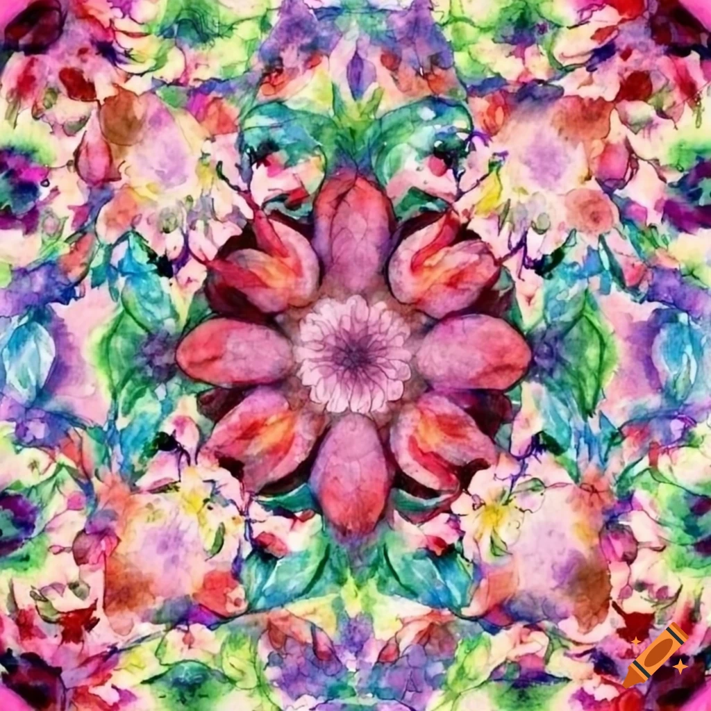 Watercolor of various flowers that repeat in a tile pattern
