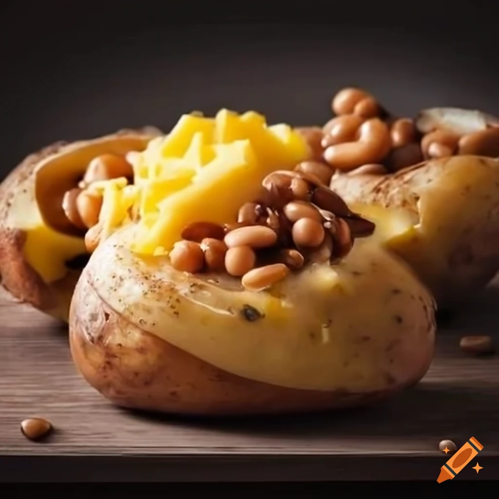 Jacket potato with beans and cheese on Craiyon
