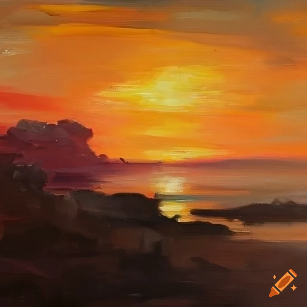 An oil painting of a sunset