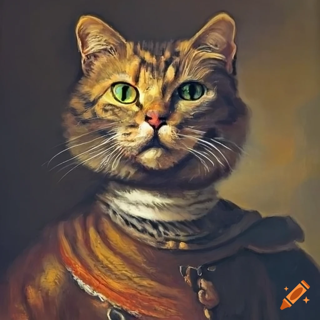 A cat portrait painted in classical style rembrandt on Craiyon