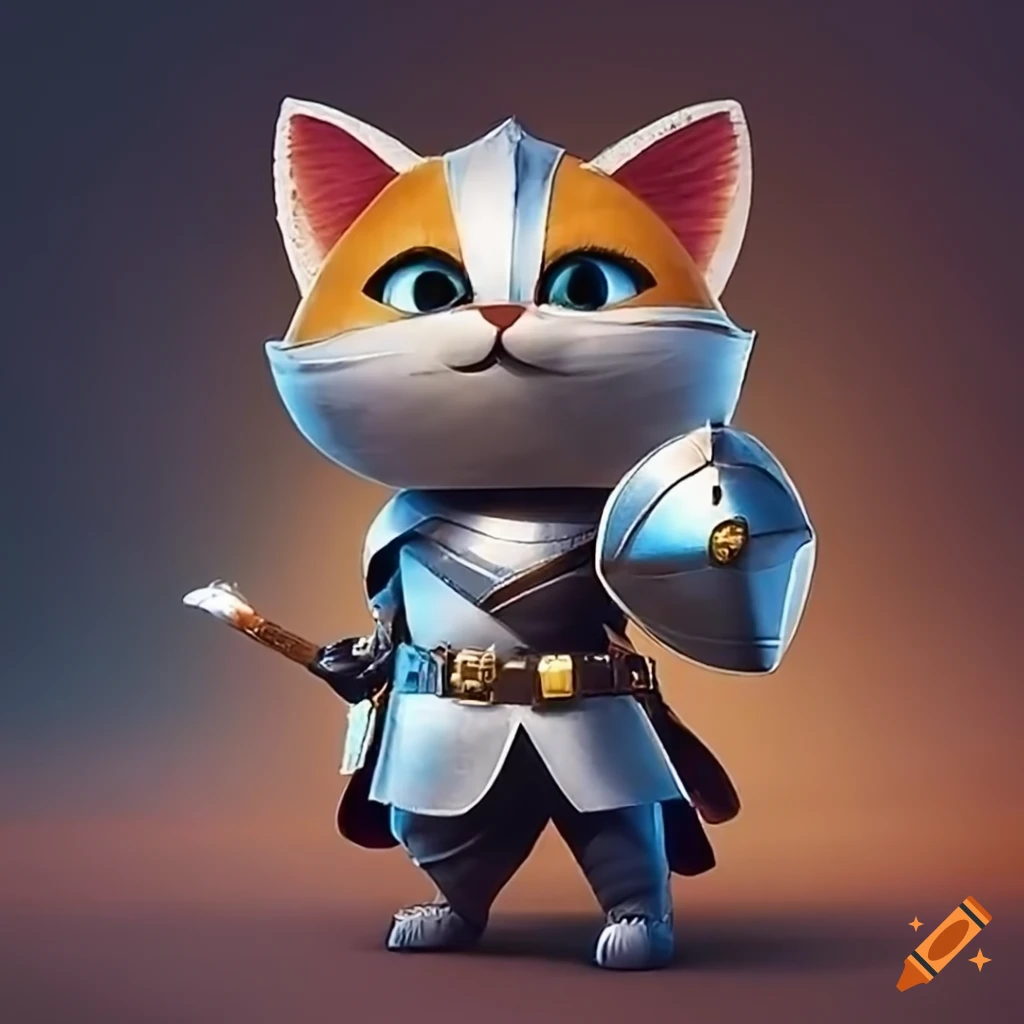 A super cute cat wearing knight armor, Pixar character, animated movie ...