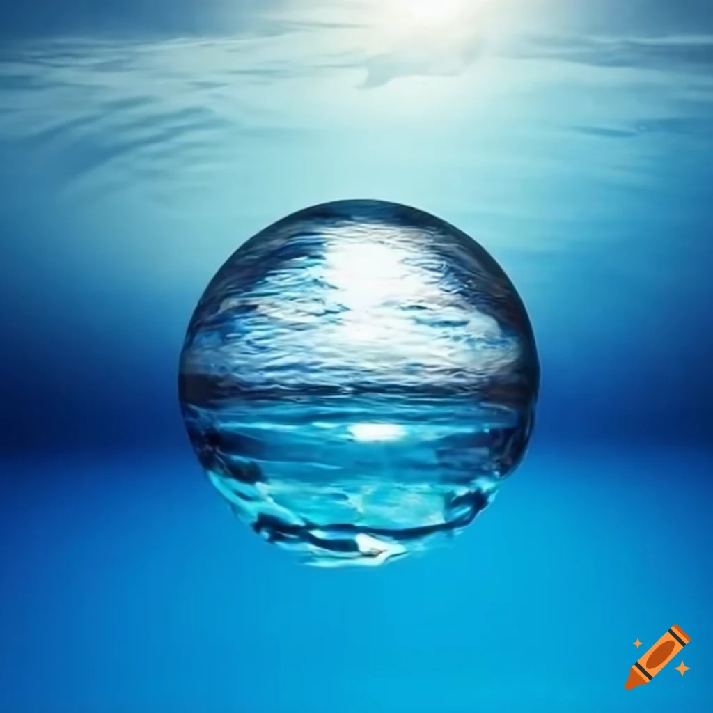 A clear floating water sphere in the sunlight on Craiyon