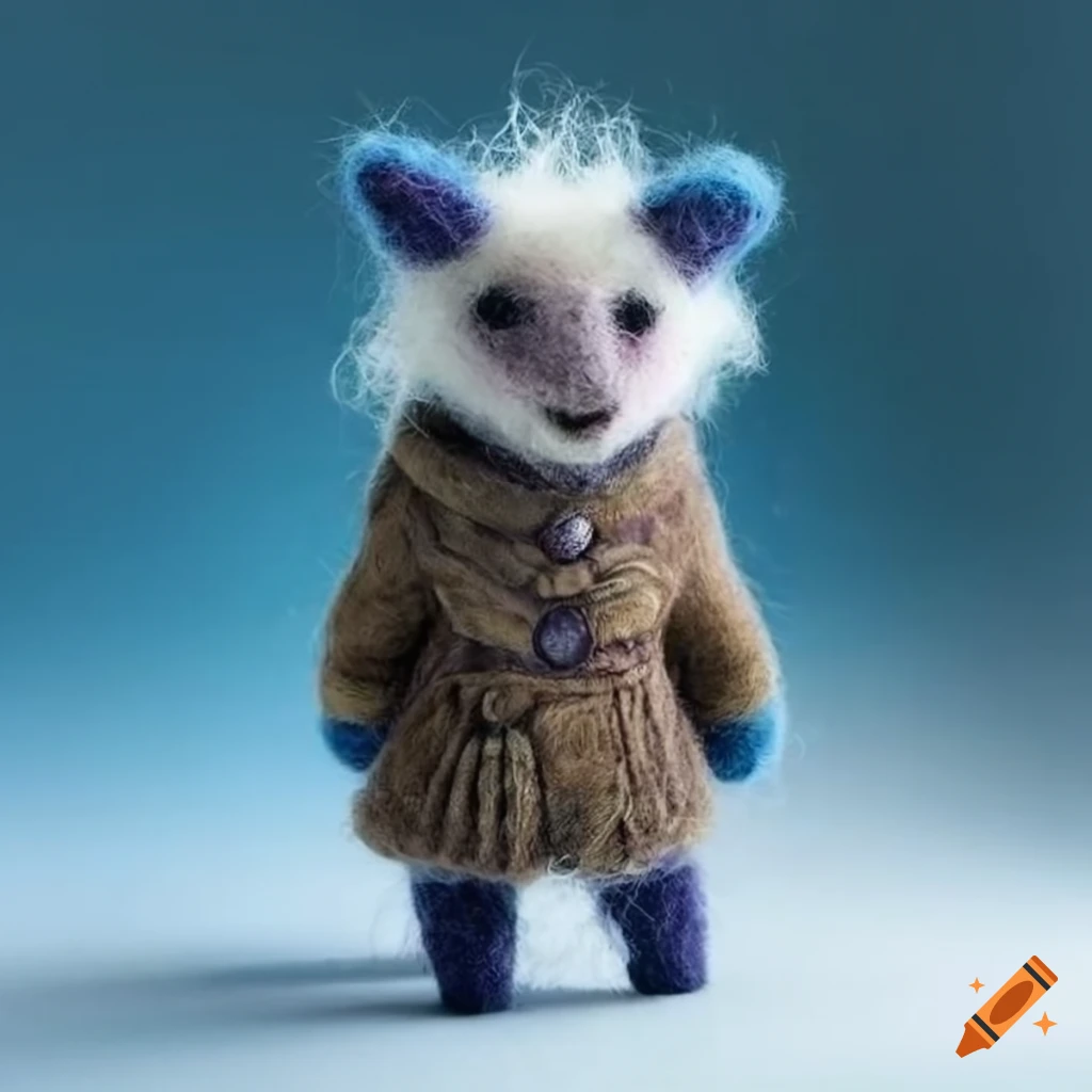 Felted wool creatures from the ice kingdom with ornate uniforms