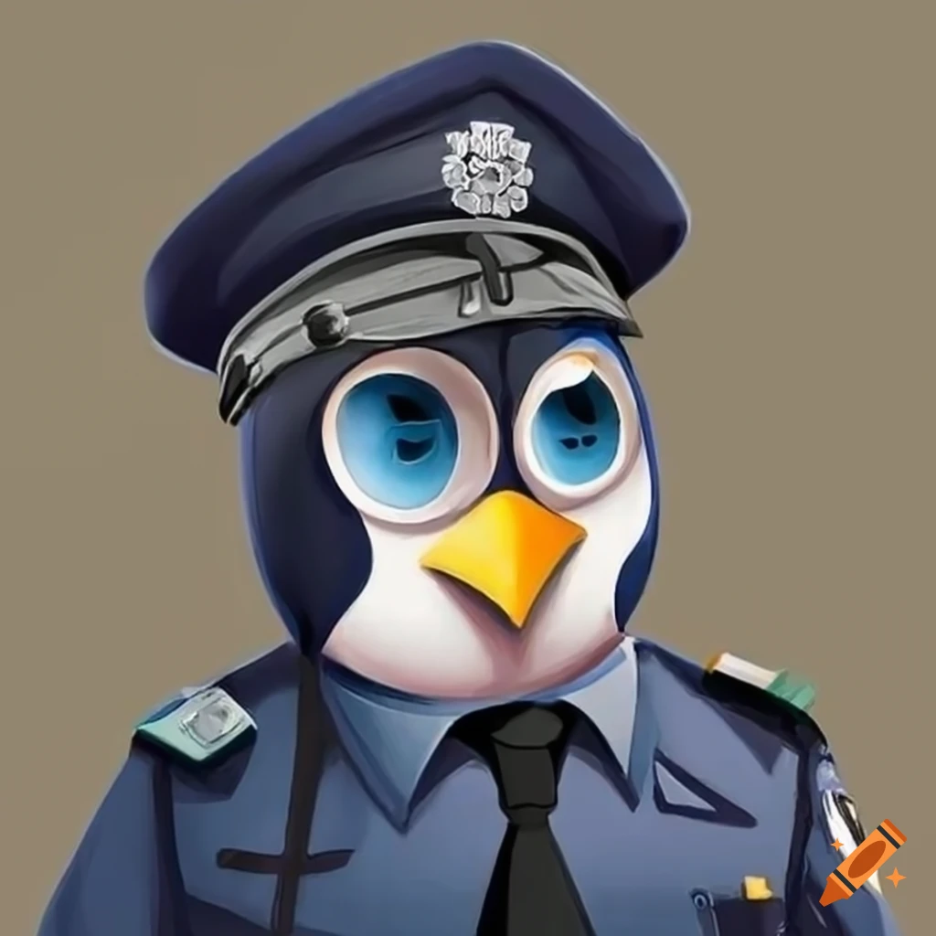 A penguin in police uniform