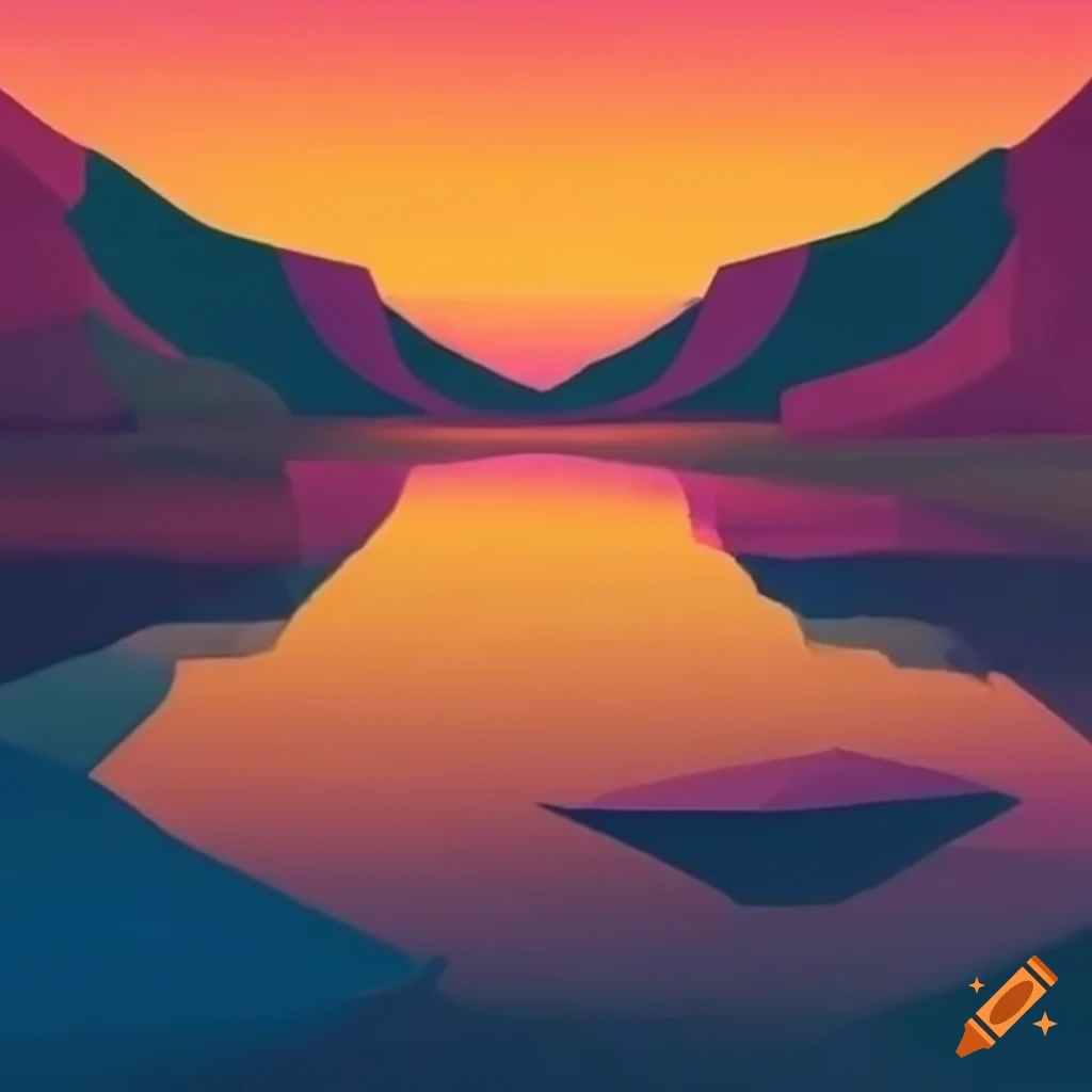 Use basic geometric shapes to create landscape pictures, using color pairs