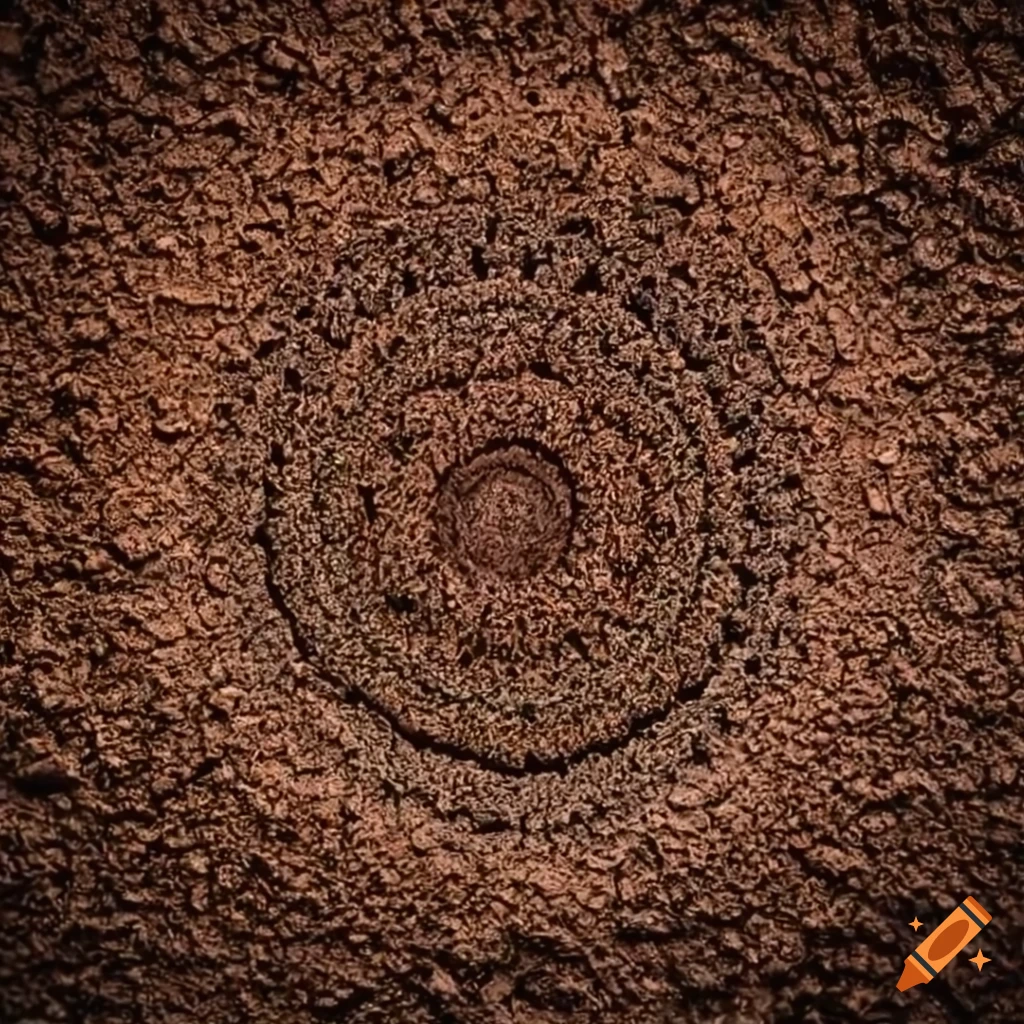 Macro shot of a circle textured soil, mandala-like pattern
