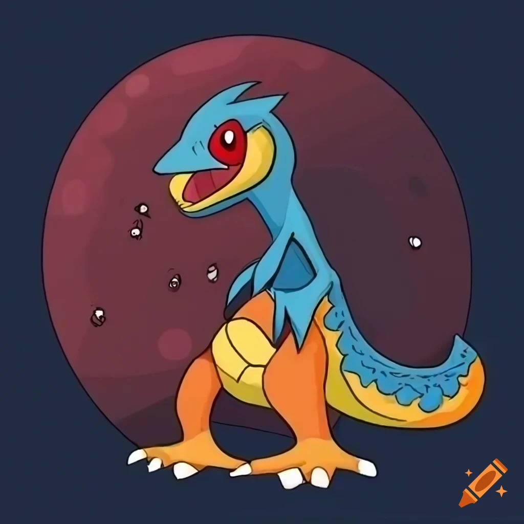 Blue and black fire lizard pokemon on mars in cartoon style on Craiyon