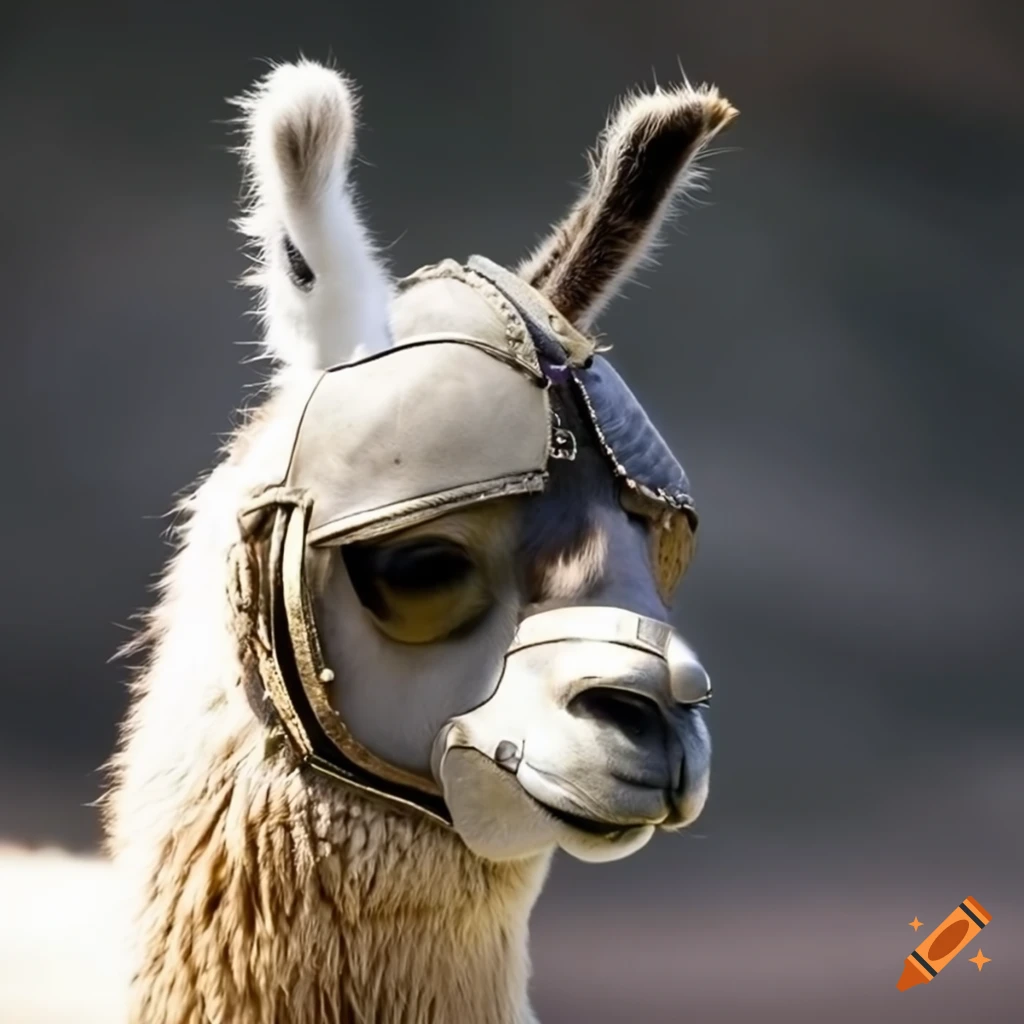 Llama wearing conquistador helmet, side profile, National Geographic on ...