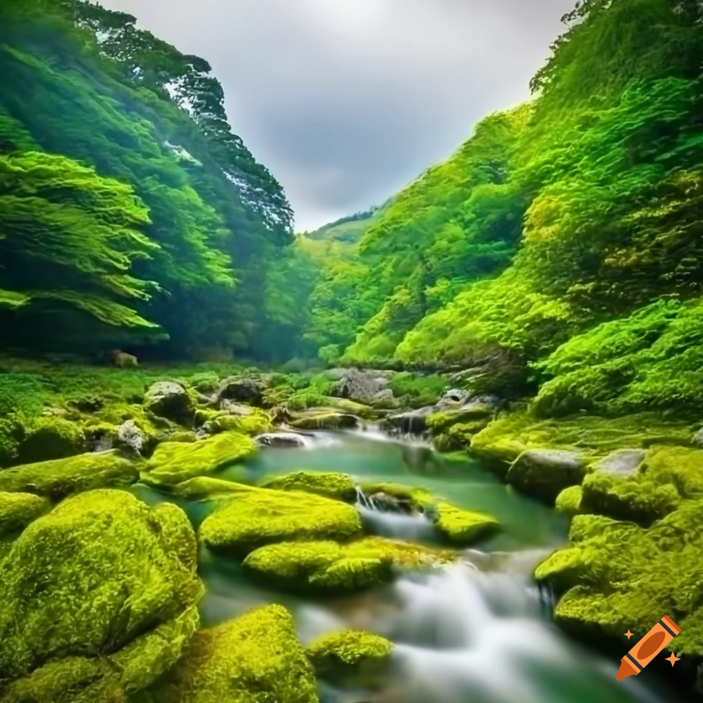 Serene meadow and stream, japan on Craiyon