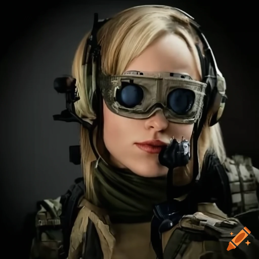 Call of duty female operator, long light blonde hair, light blue eyes ...