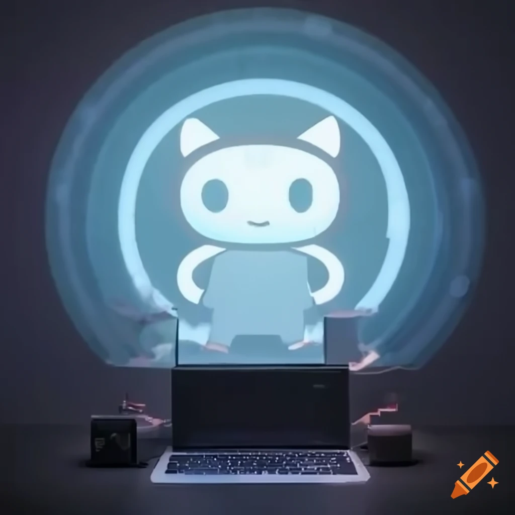 Holographic projection of a GitHub logo with a webpage emanating from ...