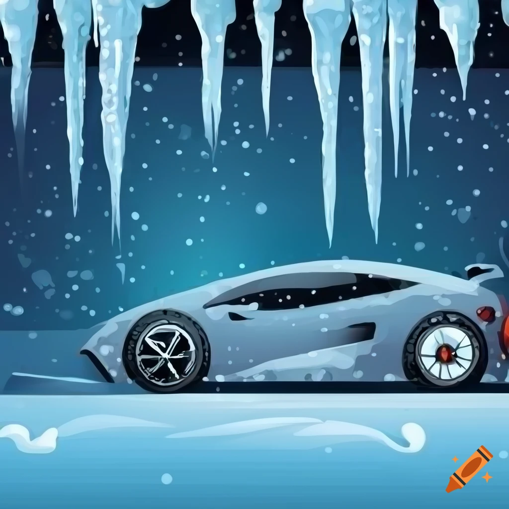 Icy sports car in icicles in vector graphics
