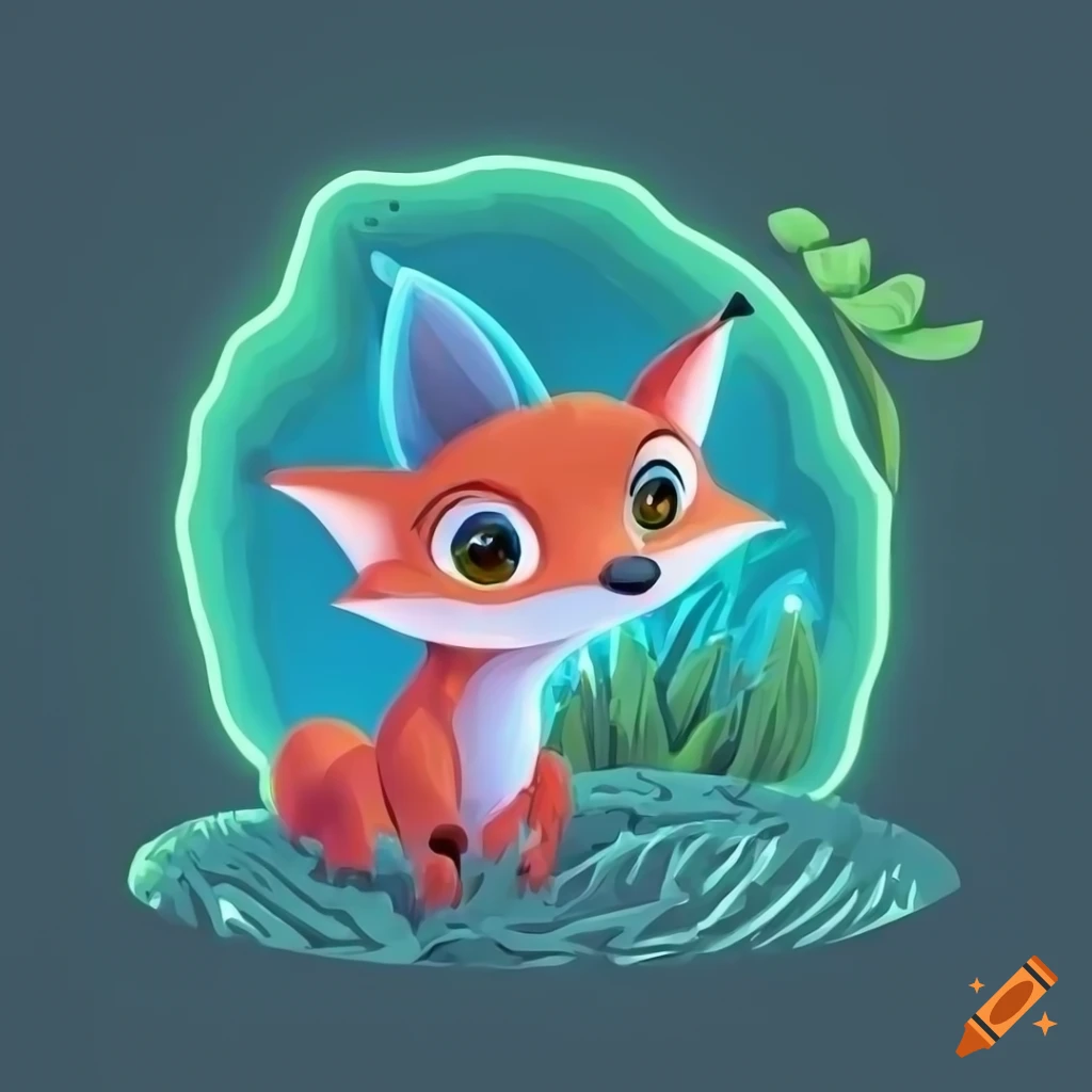 Disney style baby fox amongst the banana trees, mountain background ...