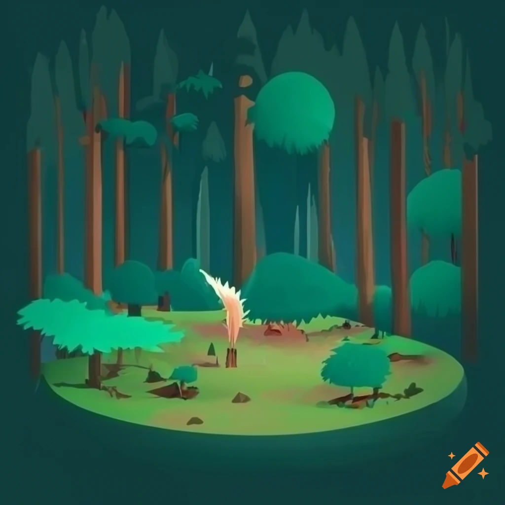 Isometric fantasy forest landscape minimalism