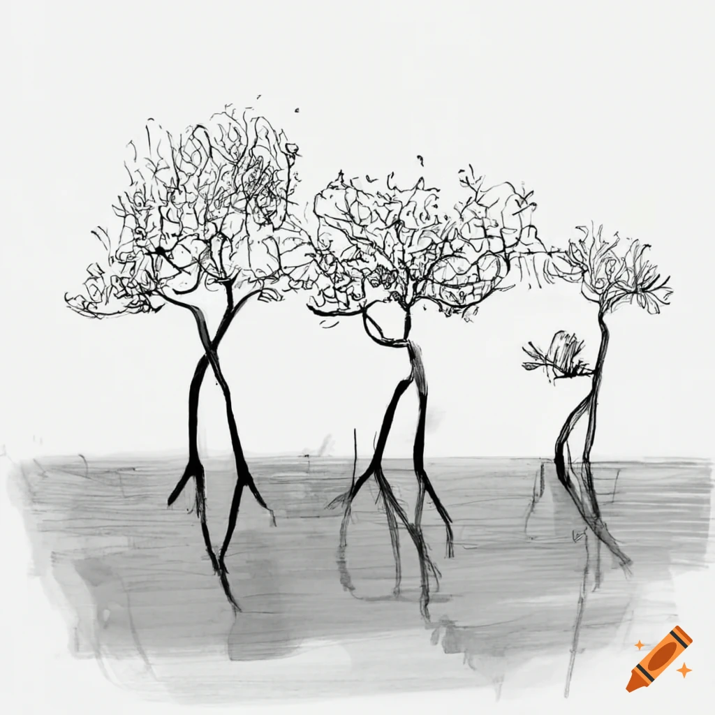 Mangrove drawings with a minimalistic line-art style
