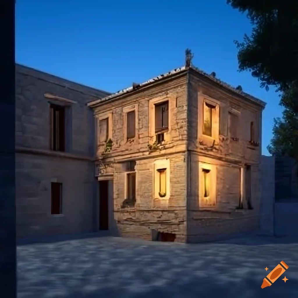 Architectural rendering of a old house in greek on Craiyon