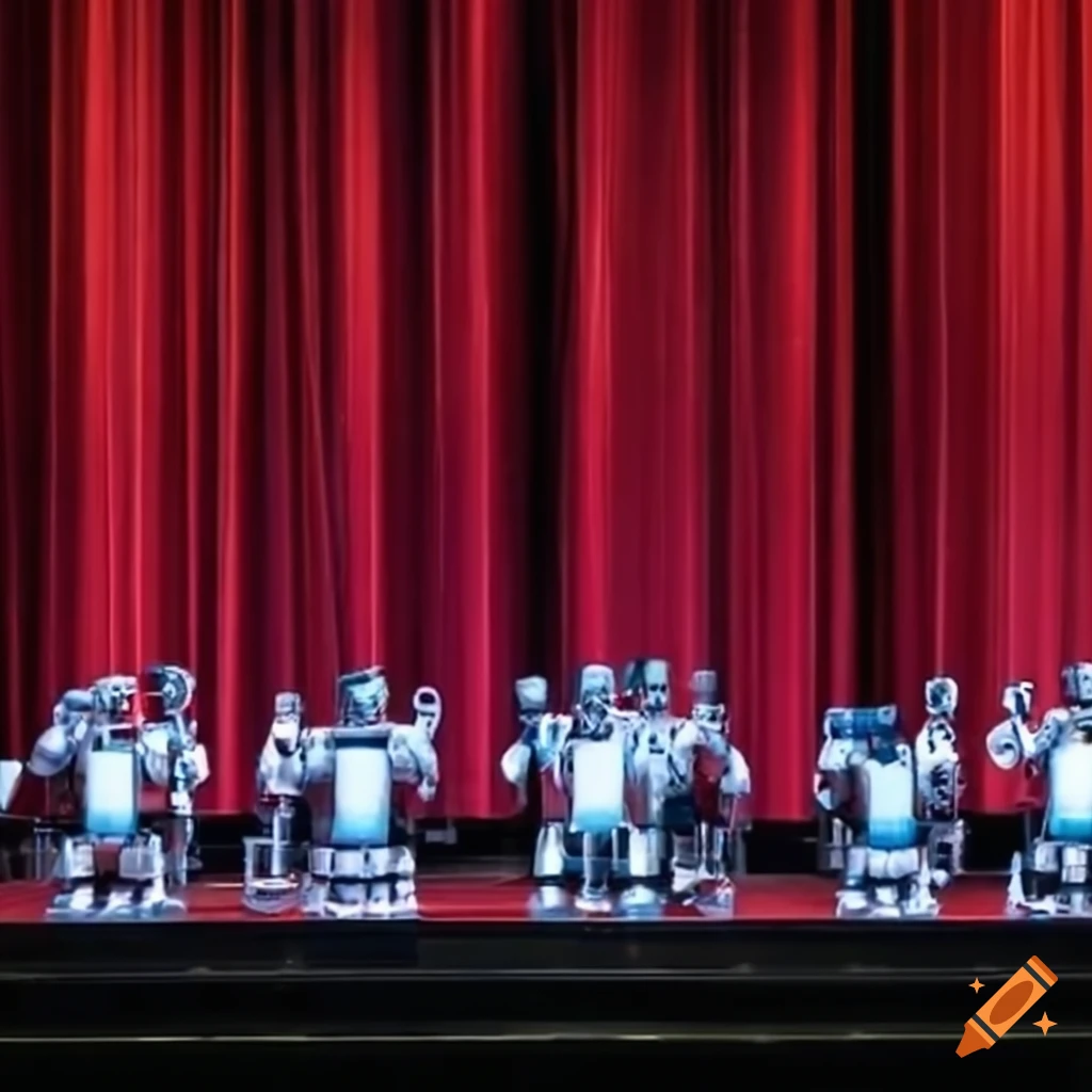 Lots of robots acting in a theater