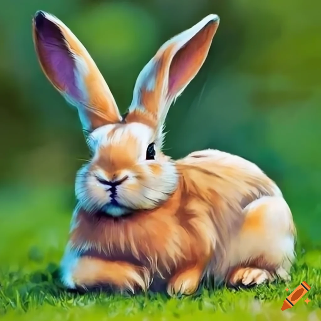 Painted cute realistic domestic rabbits cuddling together; sitting on ...